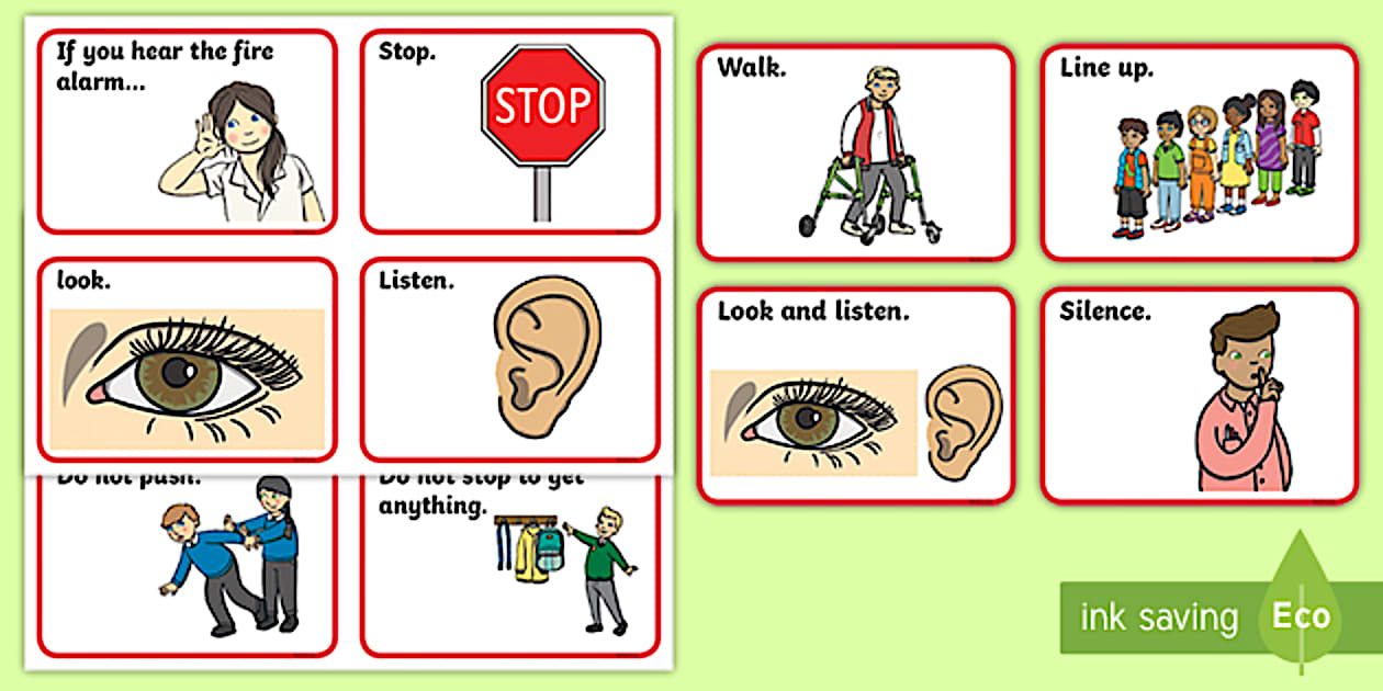 Editable Fire Alarm Instructions Sentence Cards - Twinkl