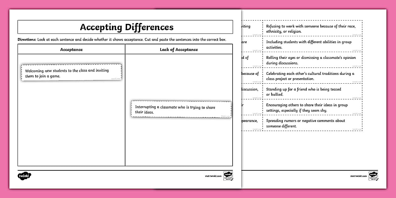 Accepting Differences Cut and Paste Sort Activity - Twinkl