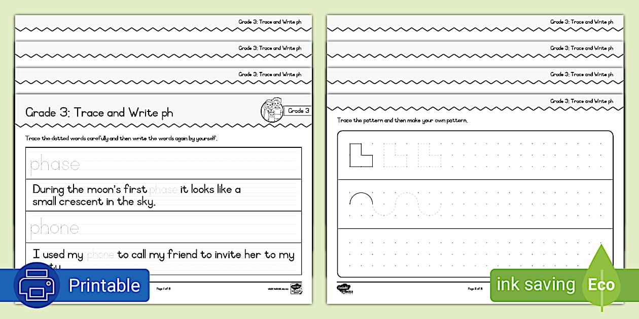 Grade 3 Phonics Trace and Write -ph (teacher made) - Twinkl