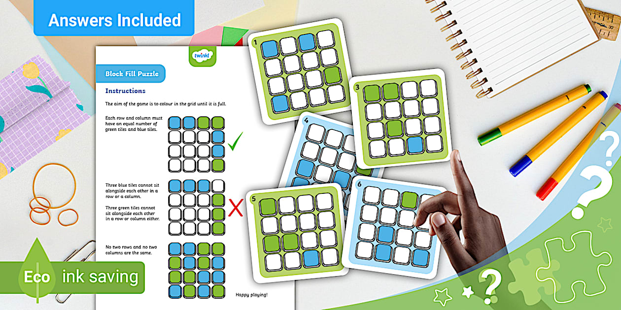 Block Fill Grid Logic Puzzle - Twinkl Puzzled (teacher made)