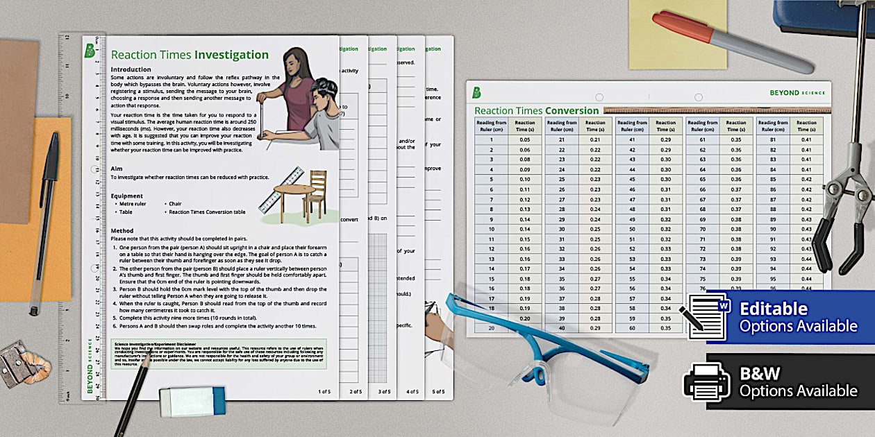 Reaction Times Investigation (teacher made) - Twinkl