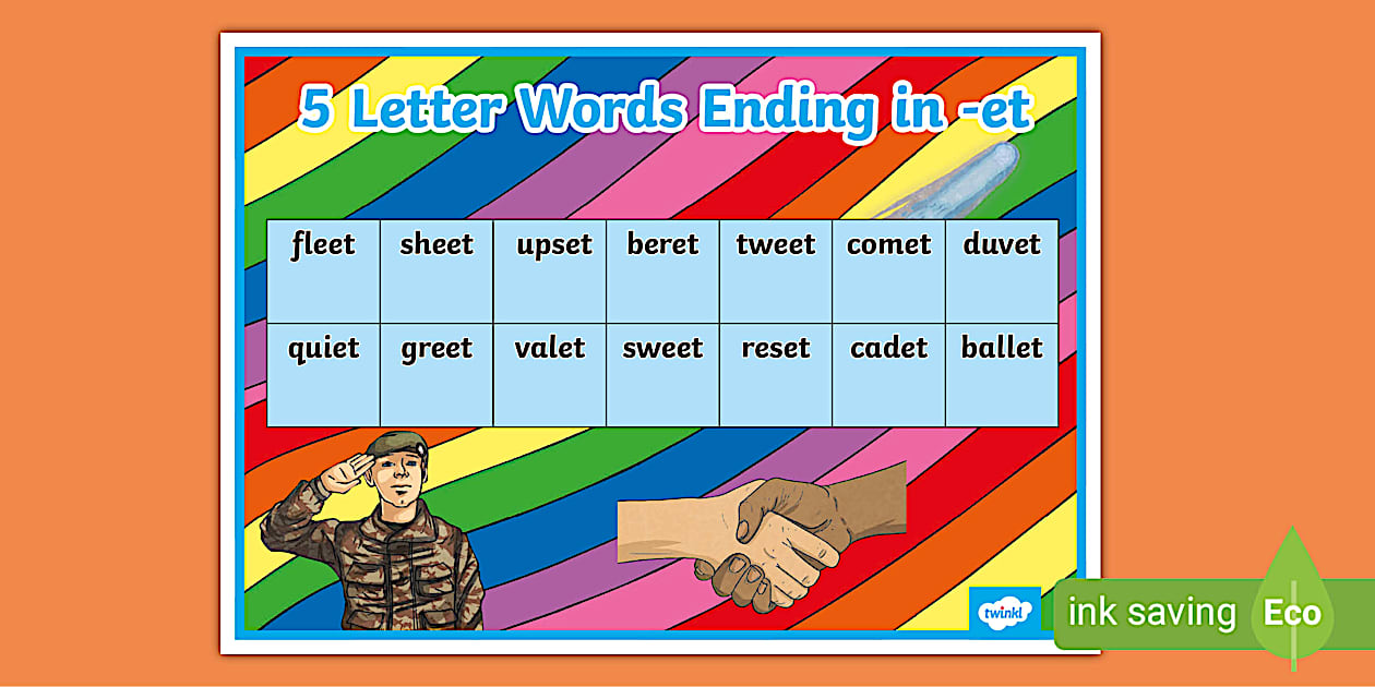 Five-Letter Words Ending In ‘-et’ Word Mat - English