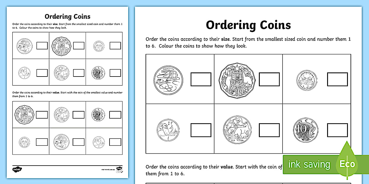 TAS Ordering Coins Activity (teacher made) - Twinkl