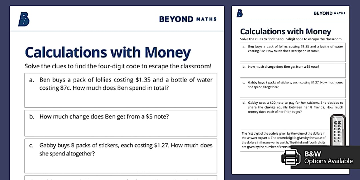 Money Maths Escape Room - Beyond Secondary Resources