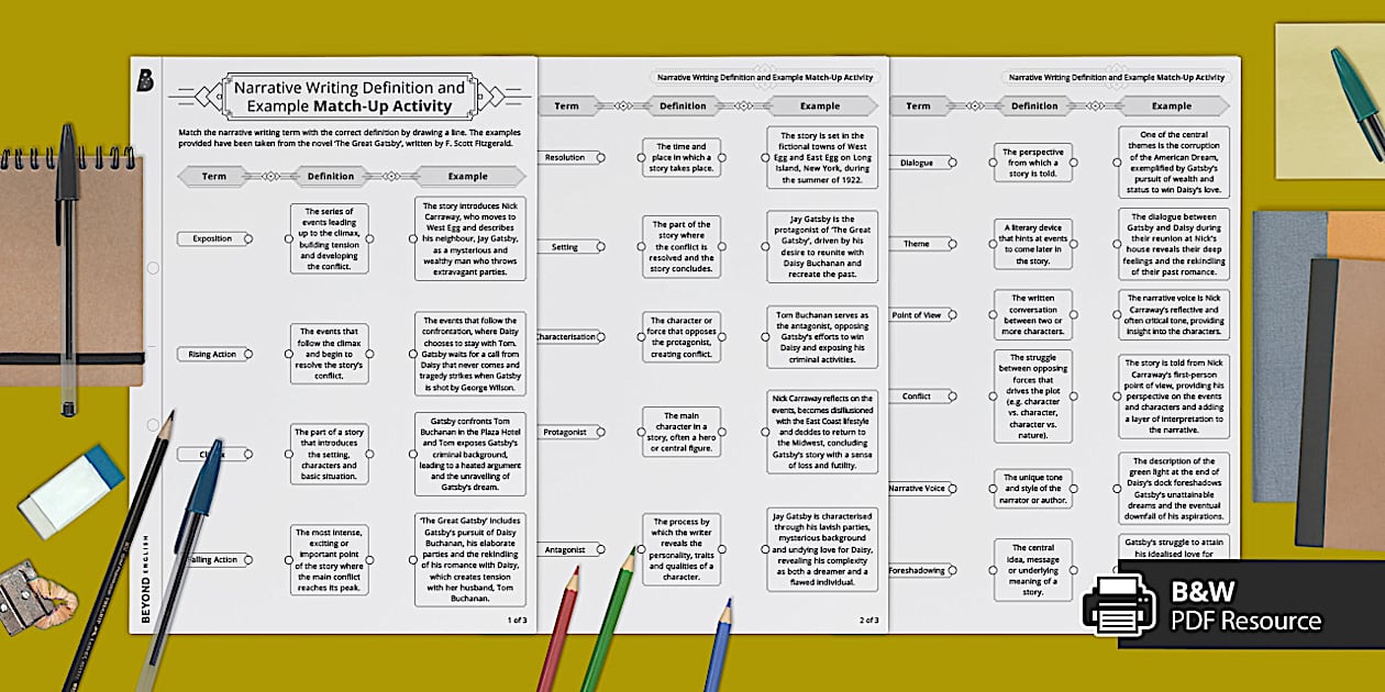 Narrative Writing Definition and Example Match-Up Activity