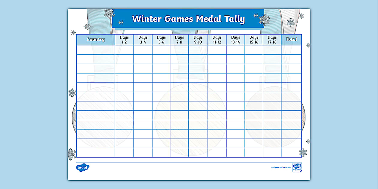 Winter Games Medal Tally Sheet (teacher made) - Twinkl