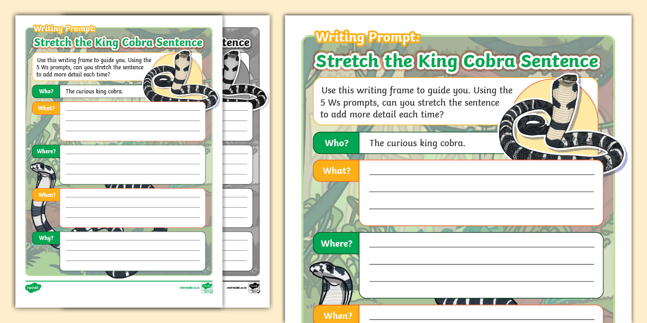Writing Prompt: Stretch the King Cobra Sentence - Twinkl