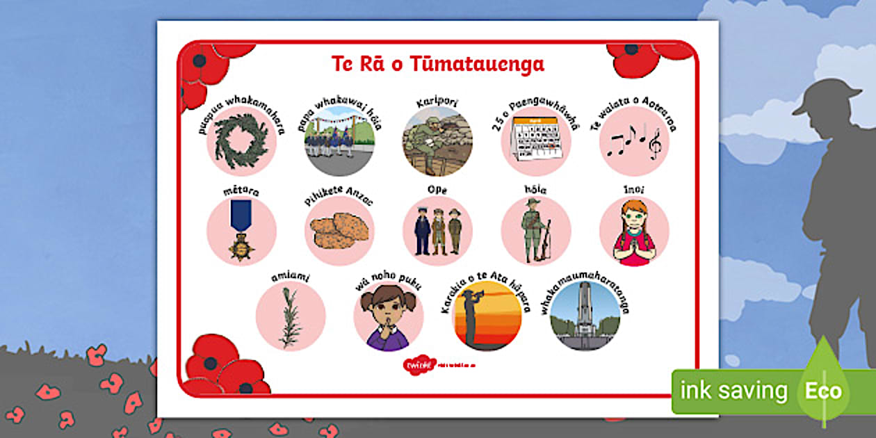 Anzac Day Word Mat (TE REO MĀORI) (teacher made) - Twinkl
