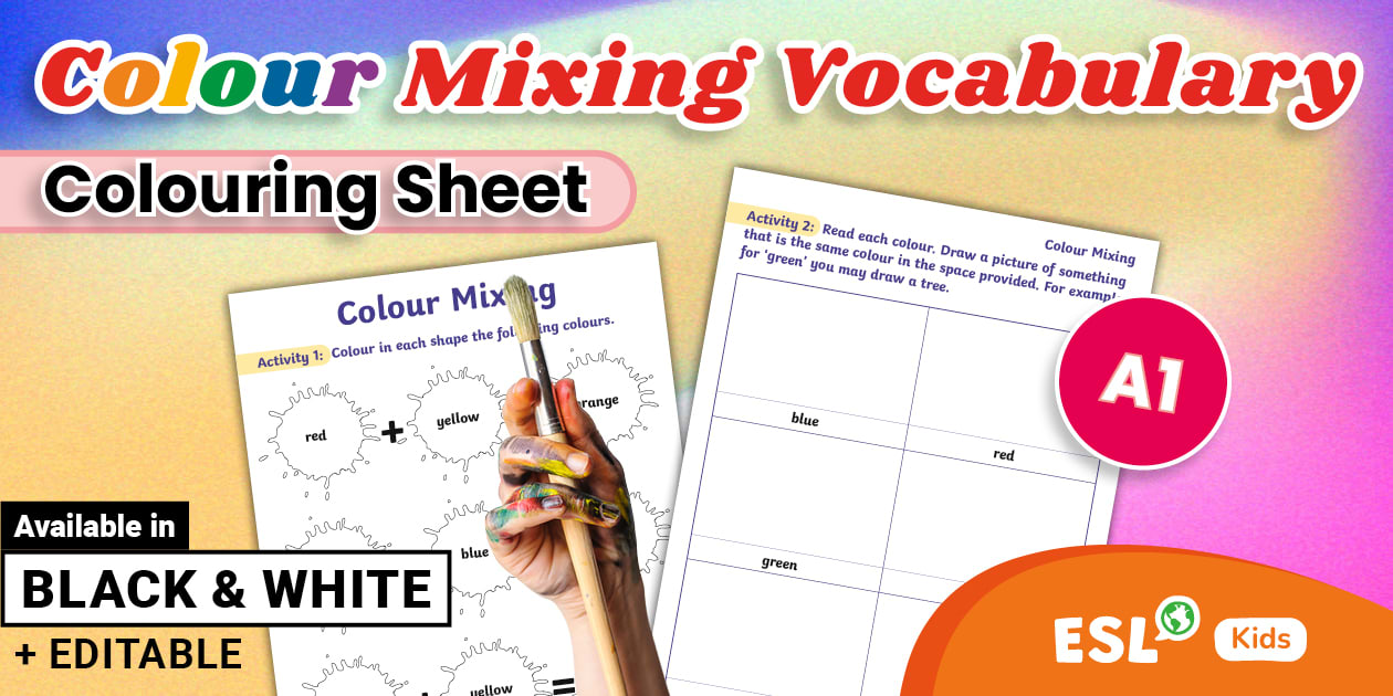 ESL Colour Mixing Vocabulary Colouring Sheet {Kids}