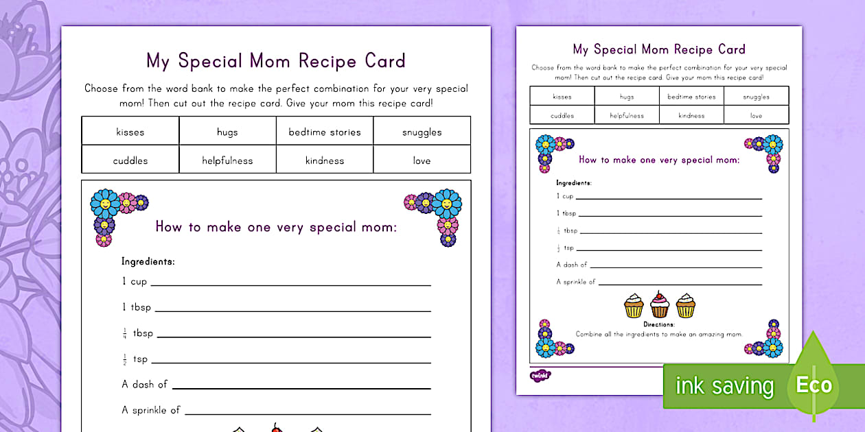 Editable My Special Mom Recipe Card Activity (teacher made)
