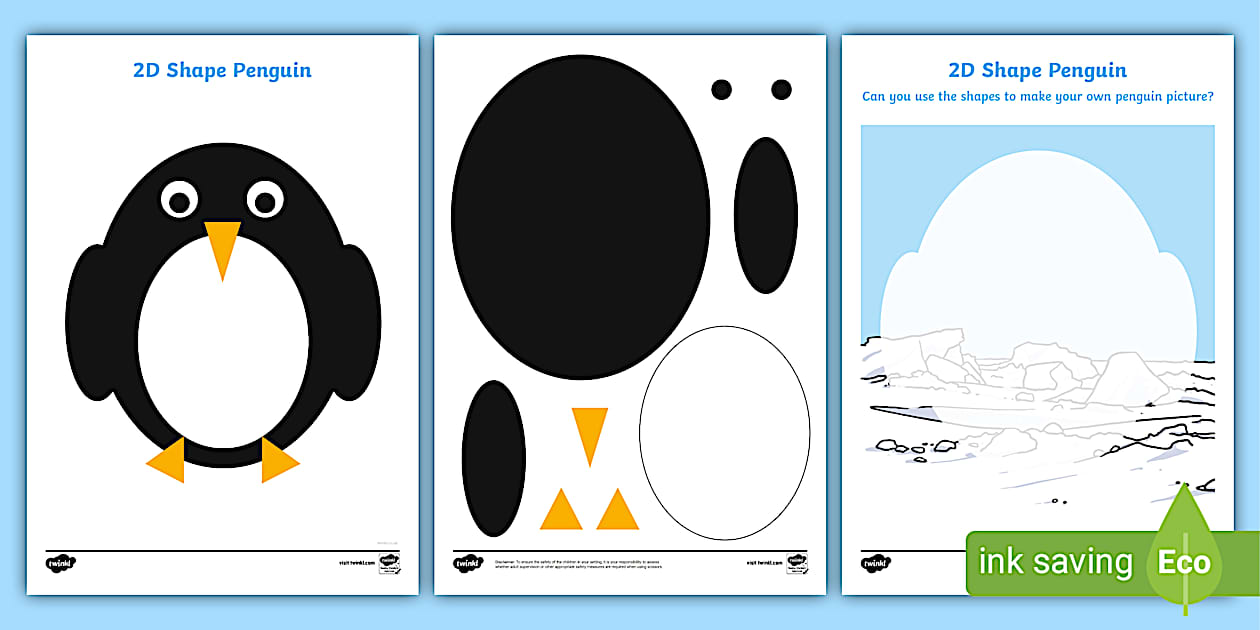 2D Shape Penguin Template - Preschool Cutting Activity