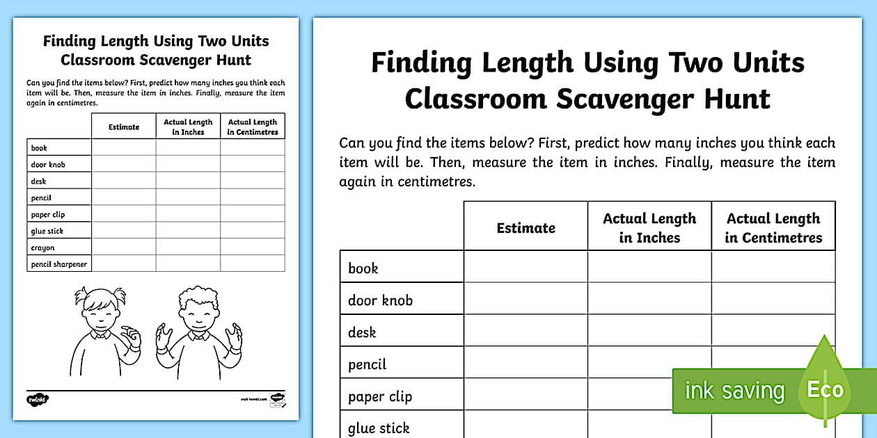 Cursive Finding Length Using Two Units Classroom Scavenger Hunt