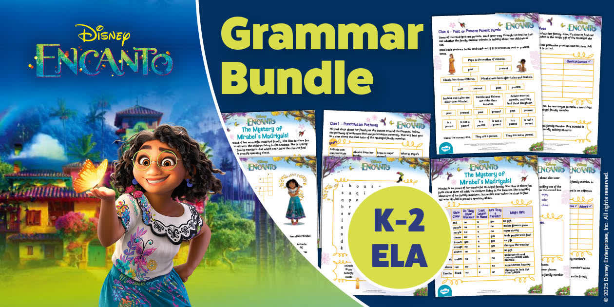 Encanto: Grammar & Vocabulary Activity Pack for K-2nd Grade