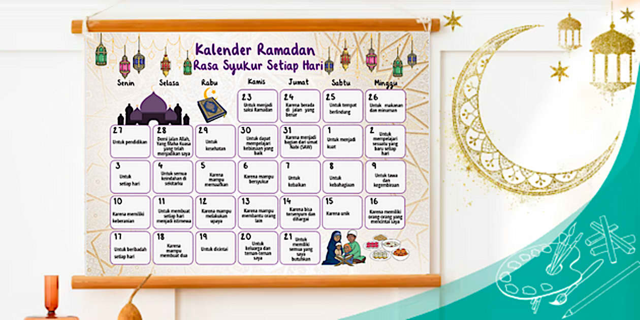 Kalender Ramadan Rasa Syukur Setiap Hari (teacher made)