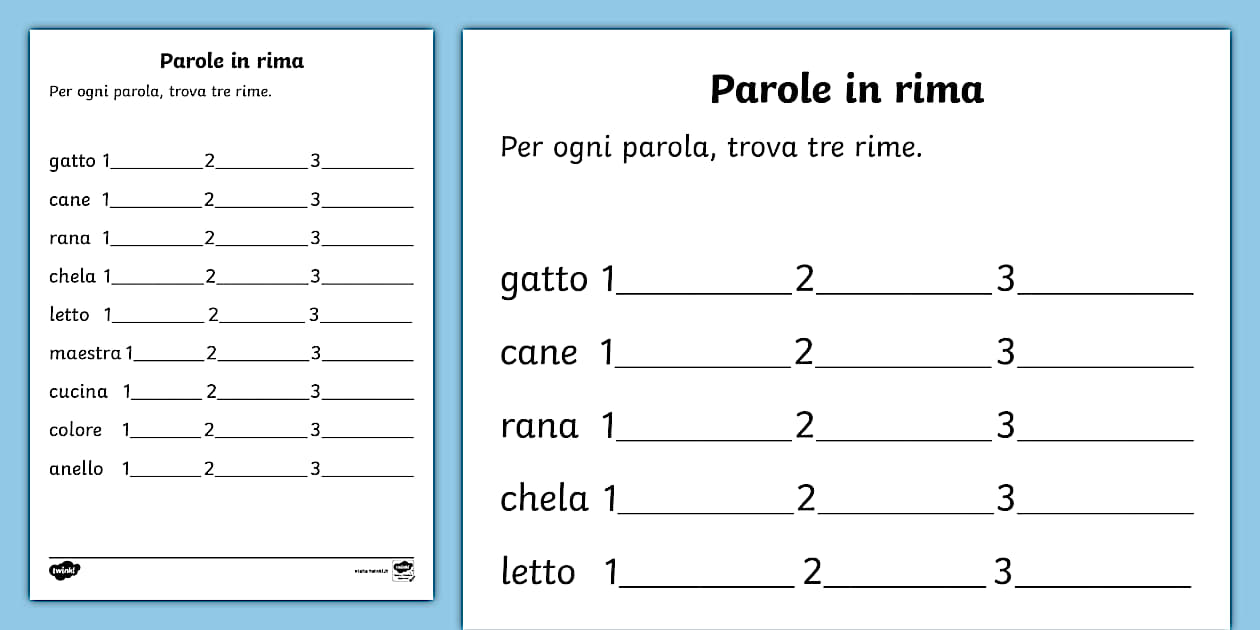 Esercizi sulle rime pdf (teacher made) - Twinkl