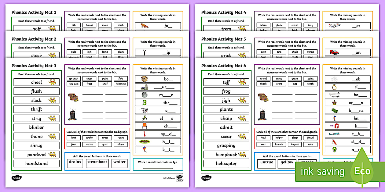 Phonics Activity Mat Resource Pack 1 (Phases 2-5) - Twinkl