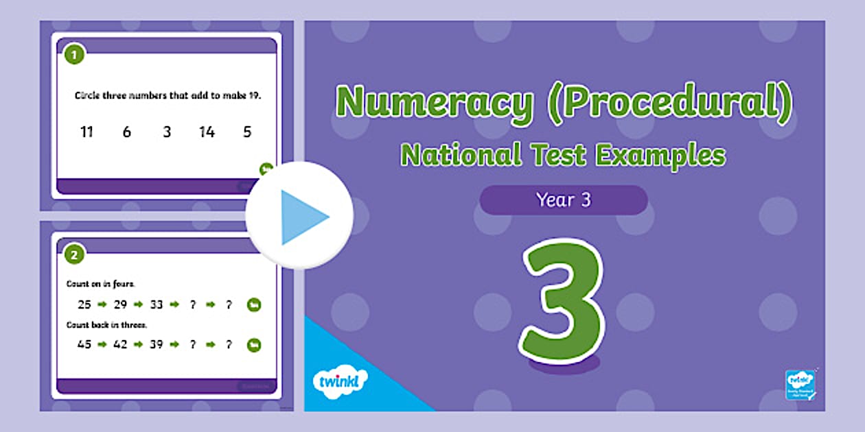 Year 3 Numeracy Procedural Test Question Examples PowerPoint