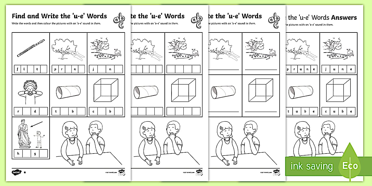 Find and Write the u e Words Differentiated Worksheets