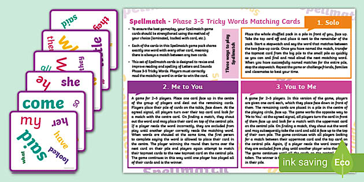 Spellmatch Phase 3 -5 Tricky Words Matching Card Game