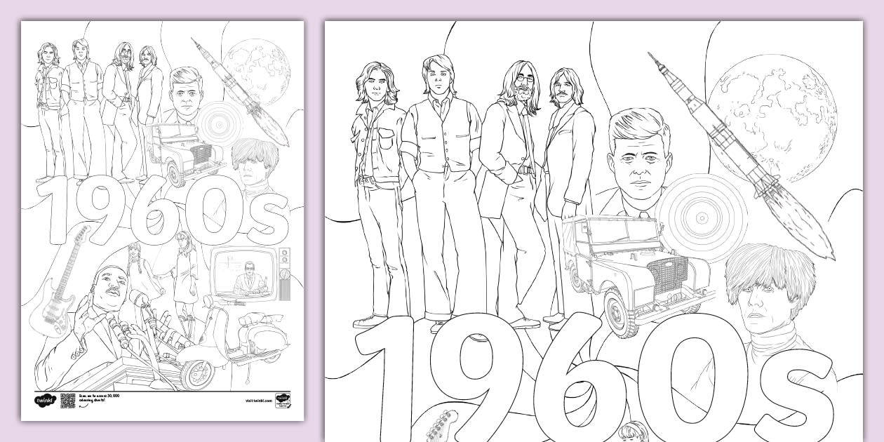 1960s Colouring Sheet - Twinkl Colouring