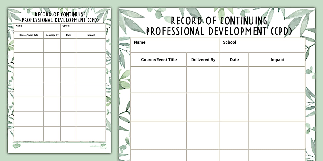 Muted Botanical Themed Continuous Professional Development (CPD) Record