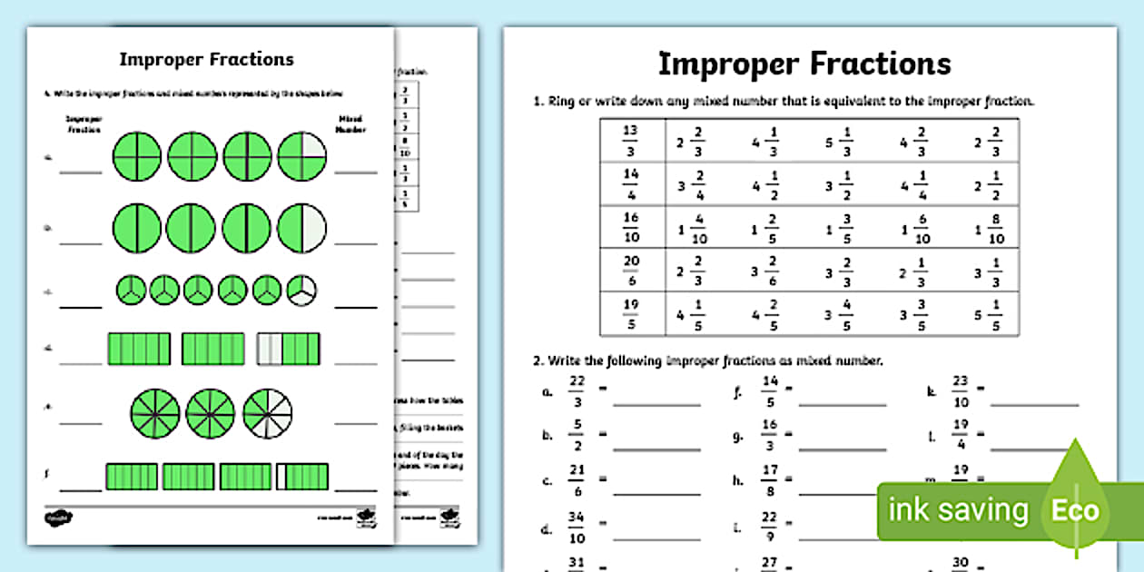 Editable Improper Fractions Worksheet - Twinkl