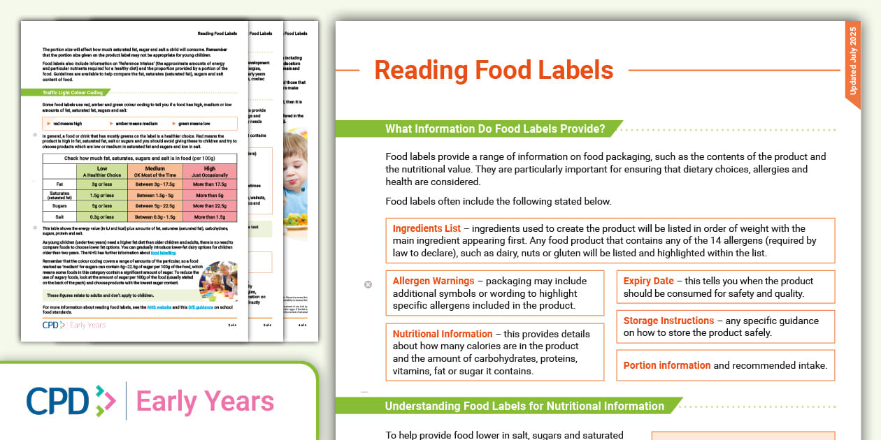 Reading Food Labels (Handout) | Kindergarten CPD - Twinkl