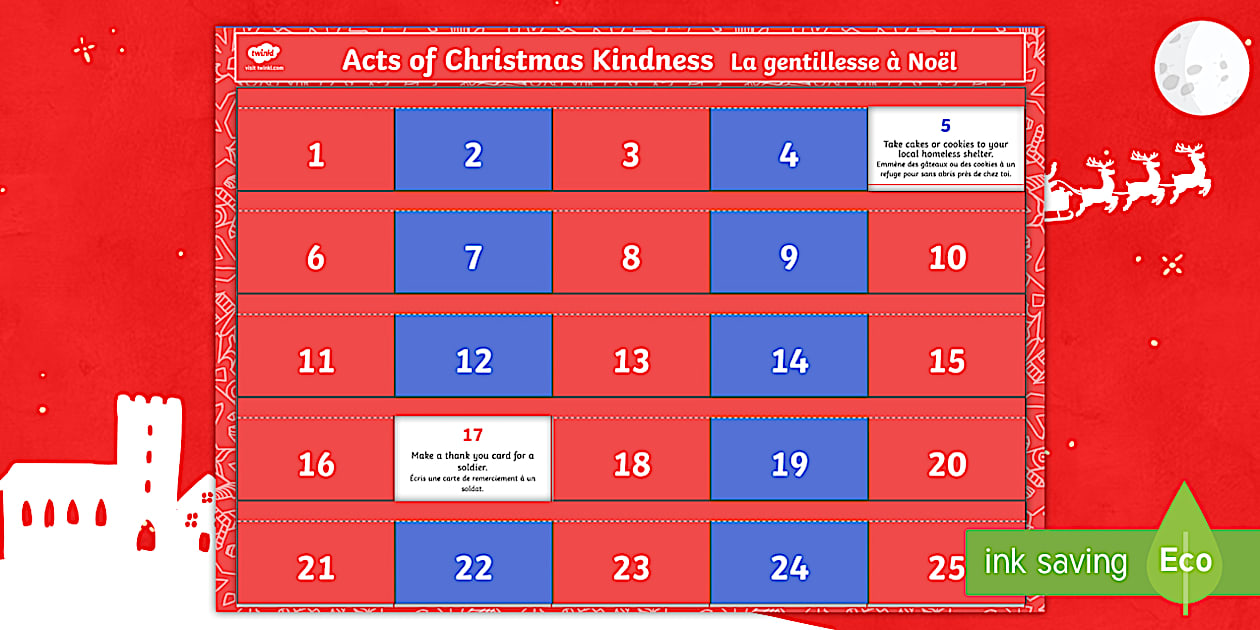 Editable Acts of Kindness Display Calendar English/French