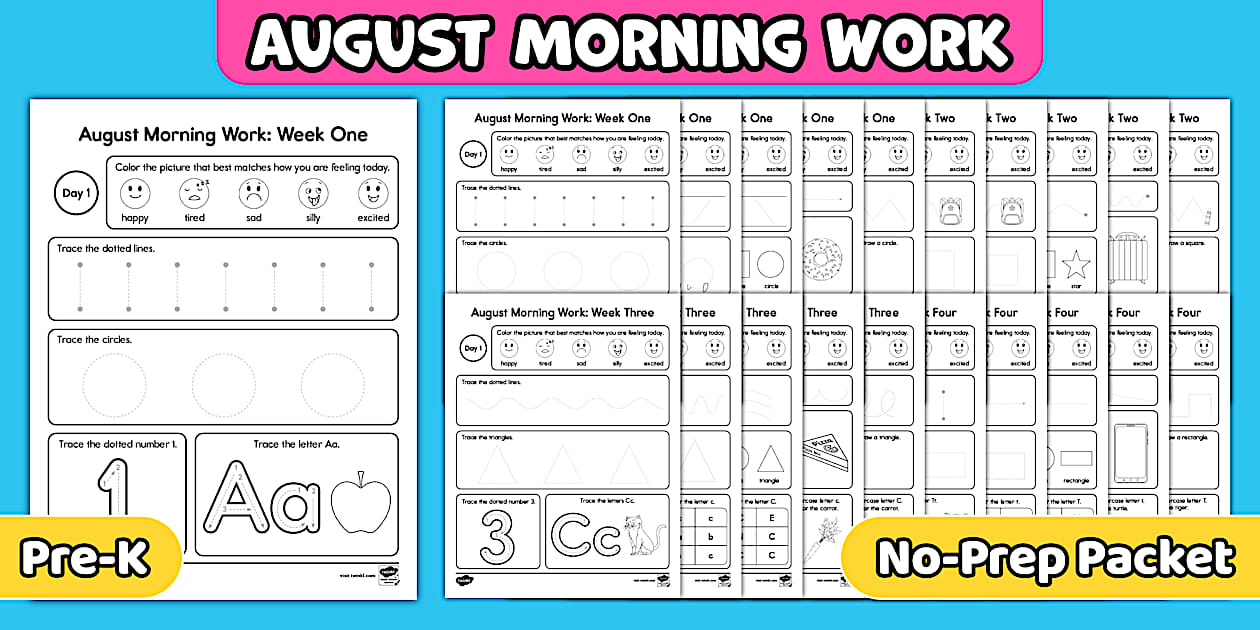 Prekindergarten August Morning Work Pack