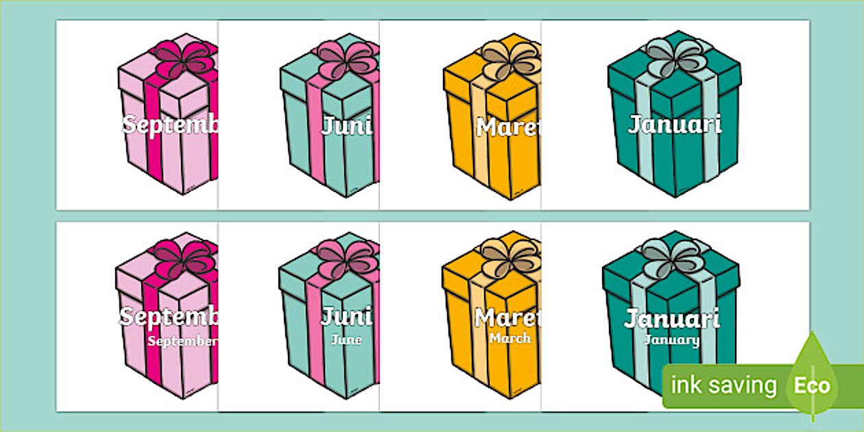 Months of the Year Presents Display Posters Indonesian