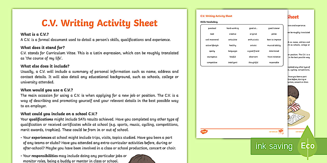 Editable Writing a CV KS2/KS1 Worksheet - Twinkl