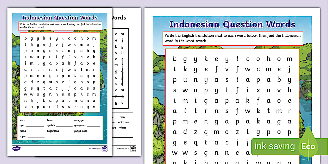 Question Words Word Search Indonesian