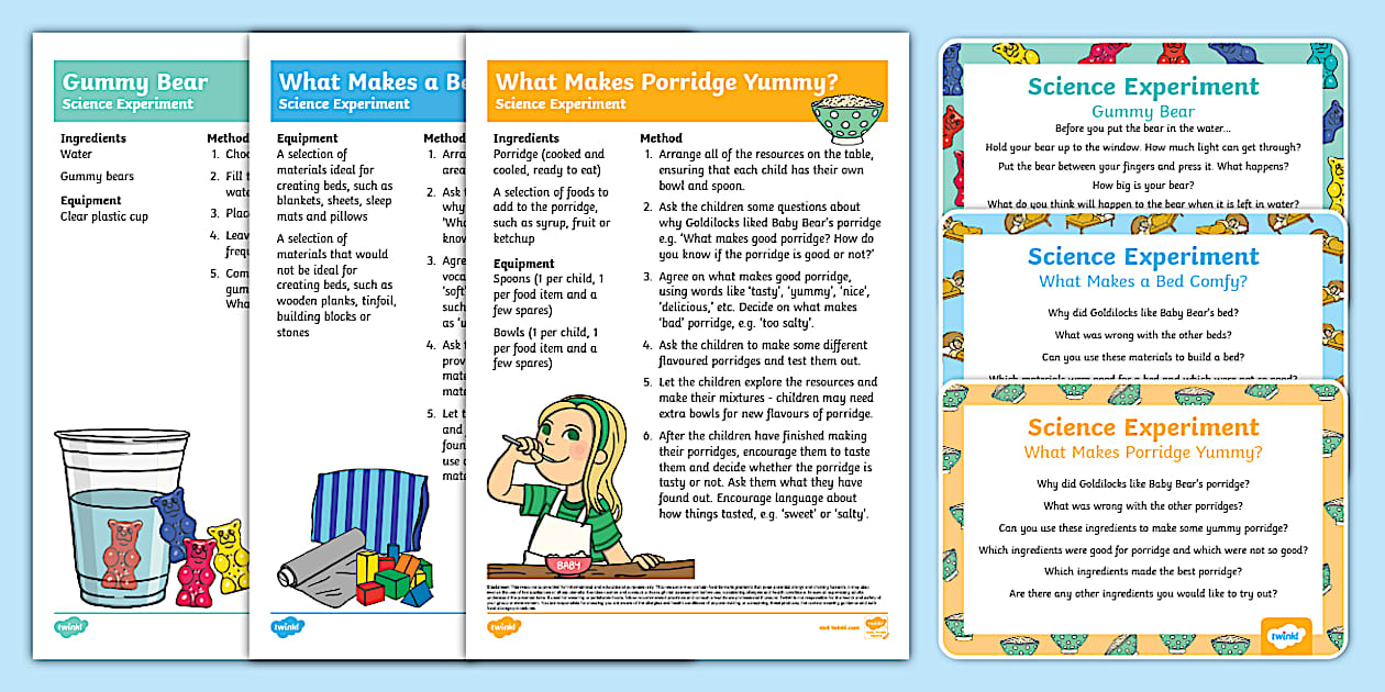 EYFS Goldilocks and the Three Bears Science Experiment Pack