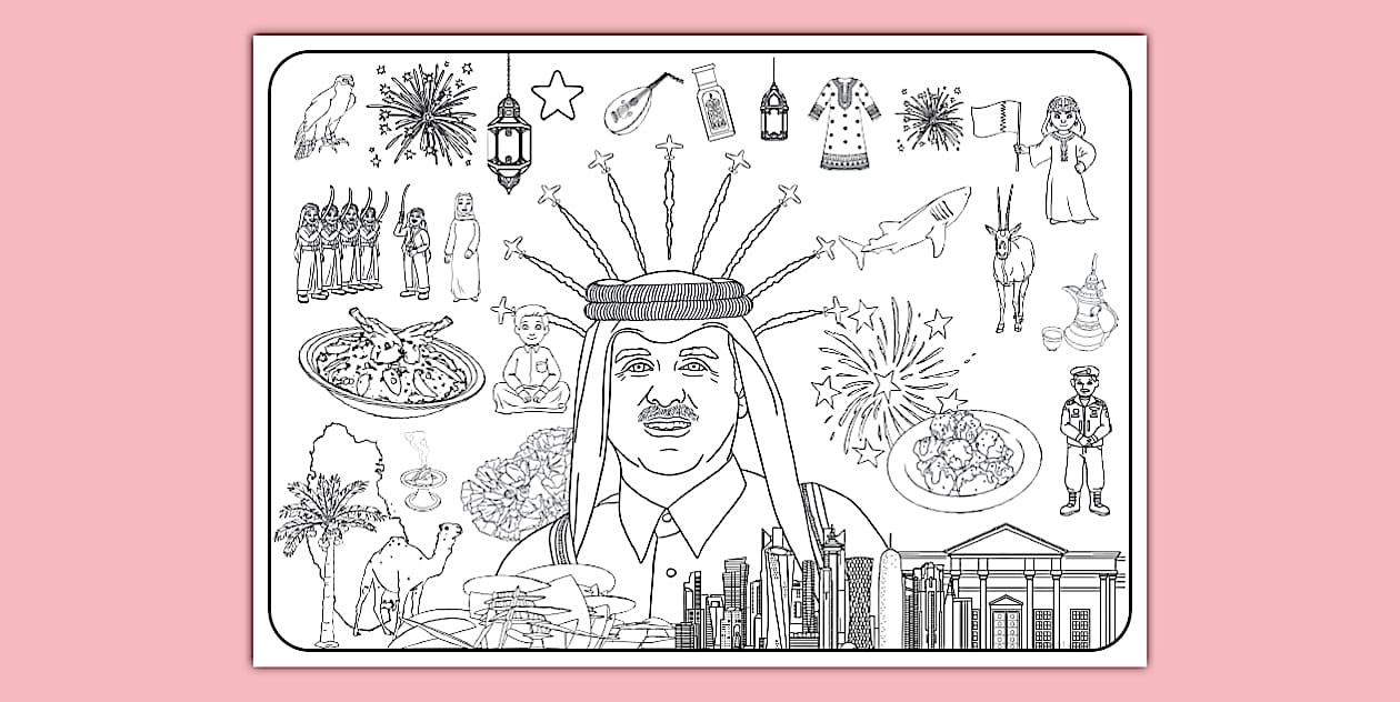 Qatar National Day Doodle Colouring Page (teacher made)