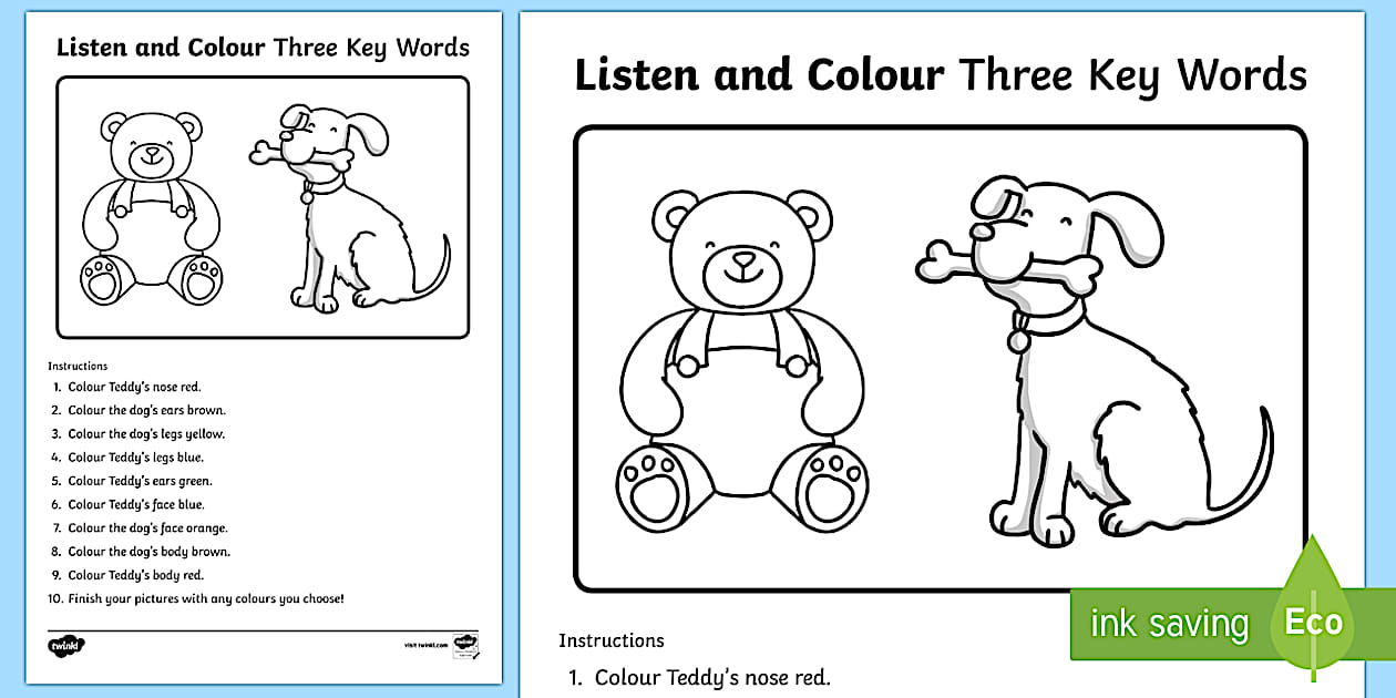 Editable Listen and Colour Three Key Words Worksheet