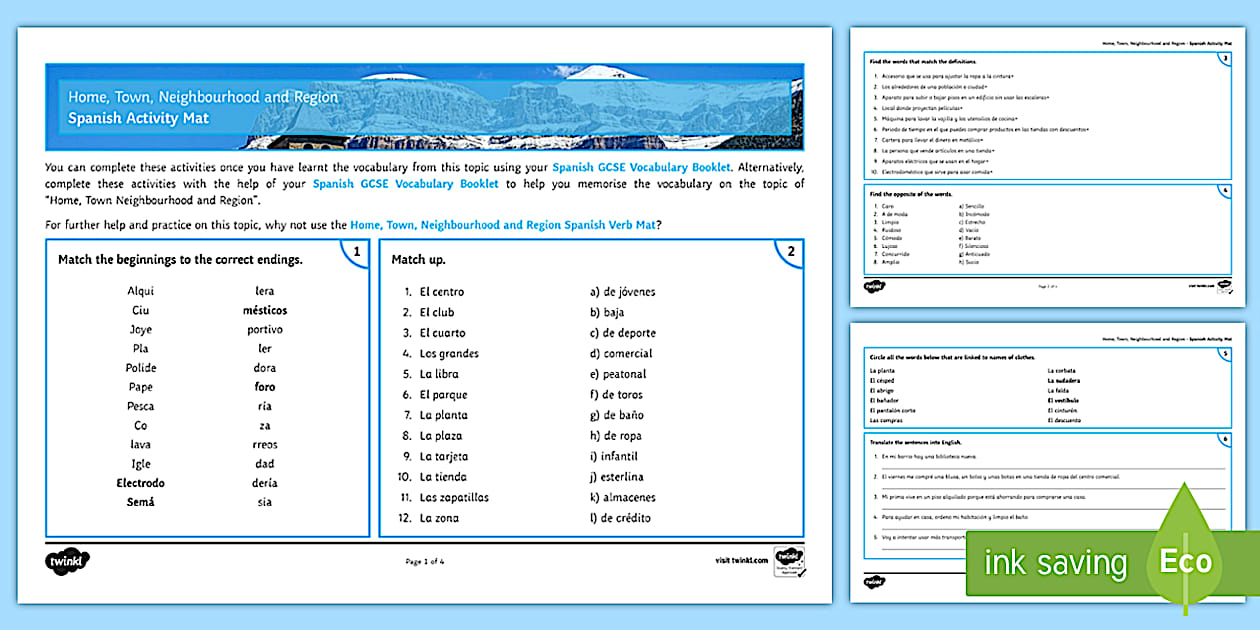 Home Town Neighbourhood and Region Activity Mat Spanish