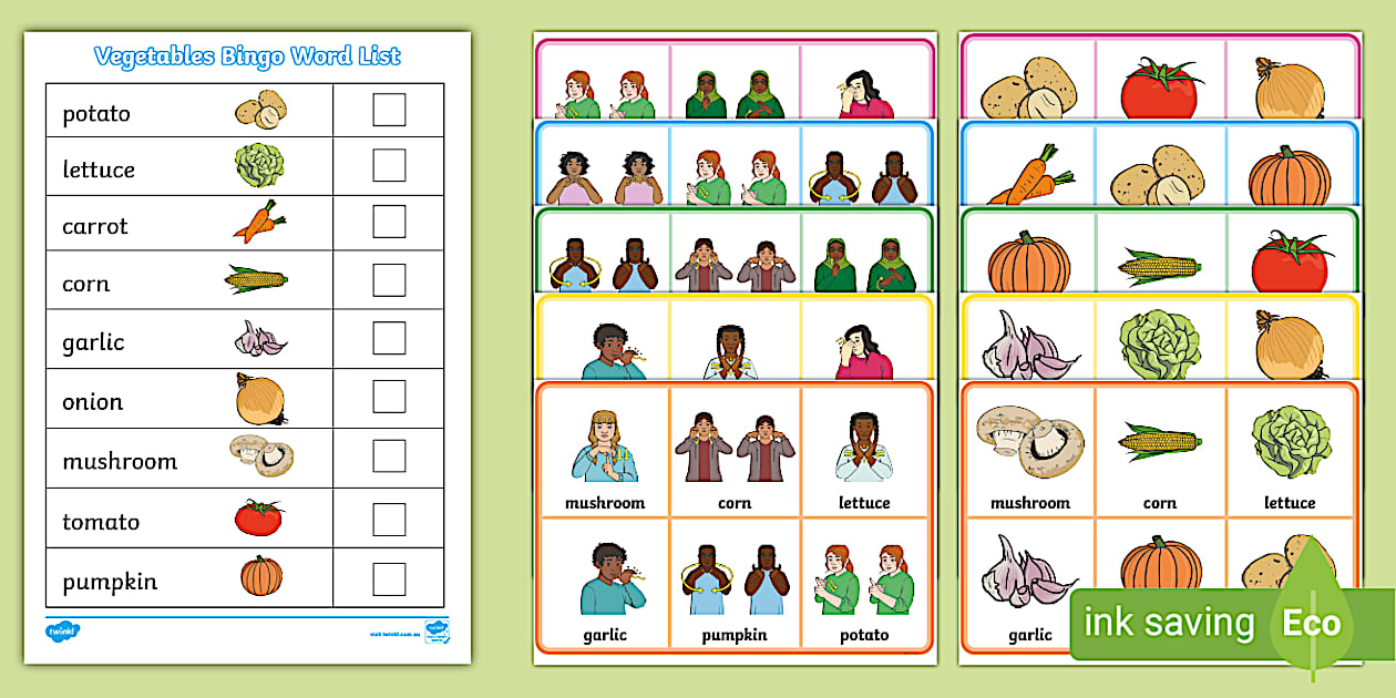 Auslan Vegetables Bingo (l'enseignant a fait) - Twinkl