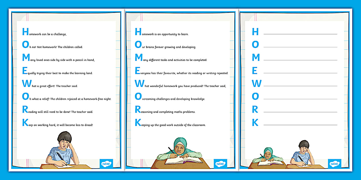 Acrostic Poems on Homework Examples and Template - Twinkl