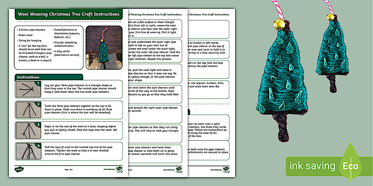 Wool Weaving Christmas Tree Craft Instructions - Twinkl