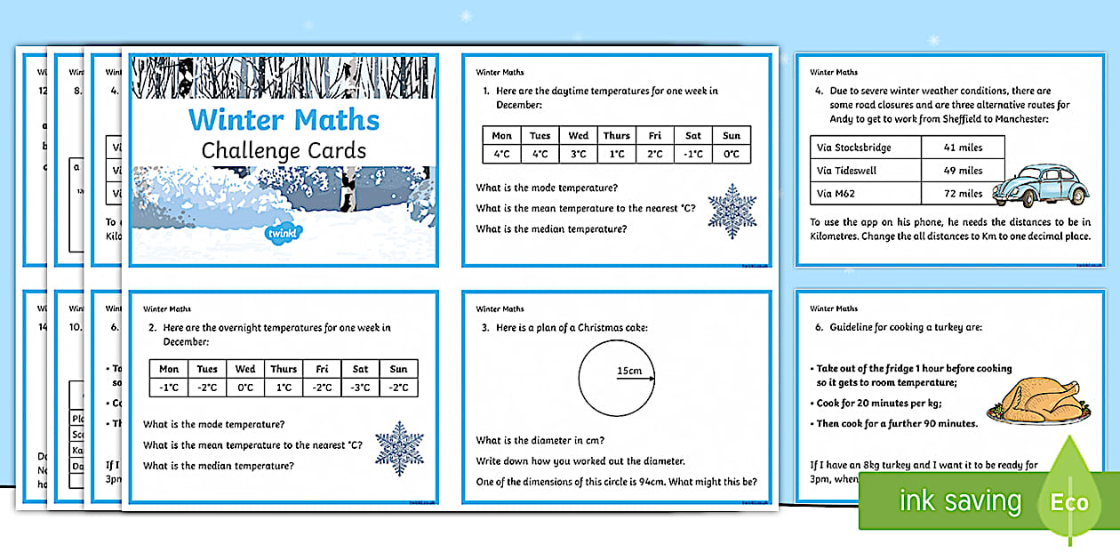 Y6 Winter Themed Maths Challenge Cards (teacher made)