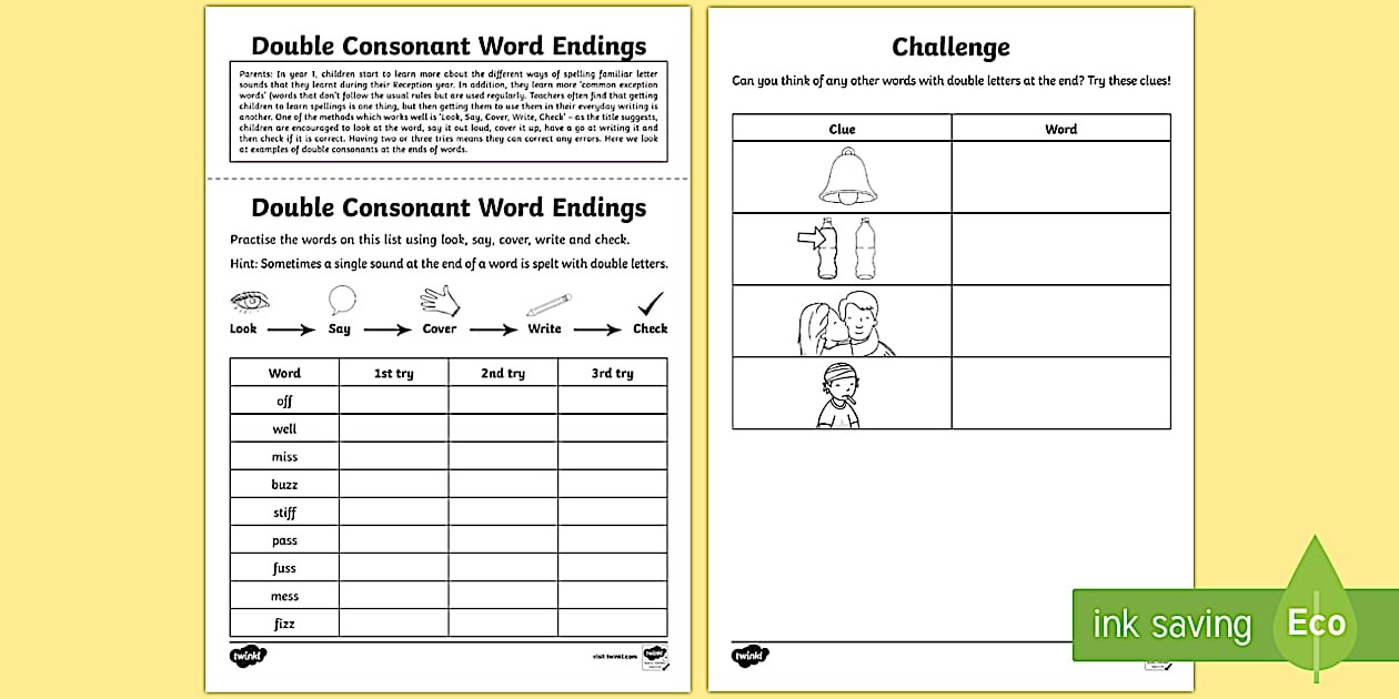 Spelling: Practice Double Consonant Word Endings Ages 5 - 6 Spelling: Practice Double Consonant Word Endings Ages 5 - 6