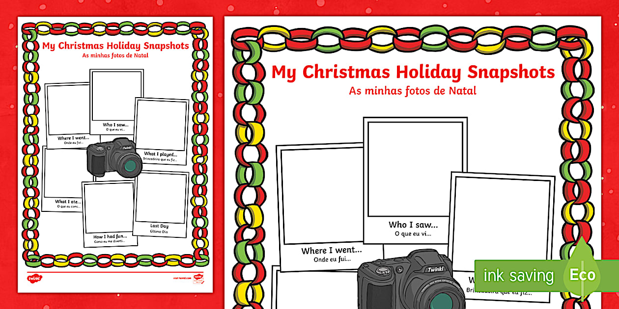 Christmas Holiday Snapshots Writing Frame English/Portuguese - Christmas