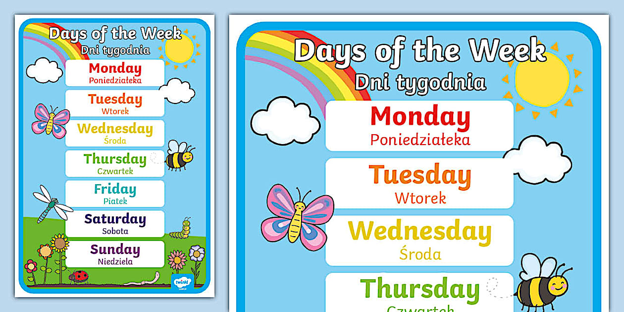 Dni tygodnia | Nauka języka angielskiego | Plakat - Twinkl