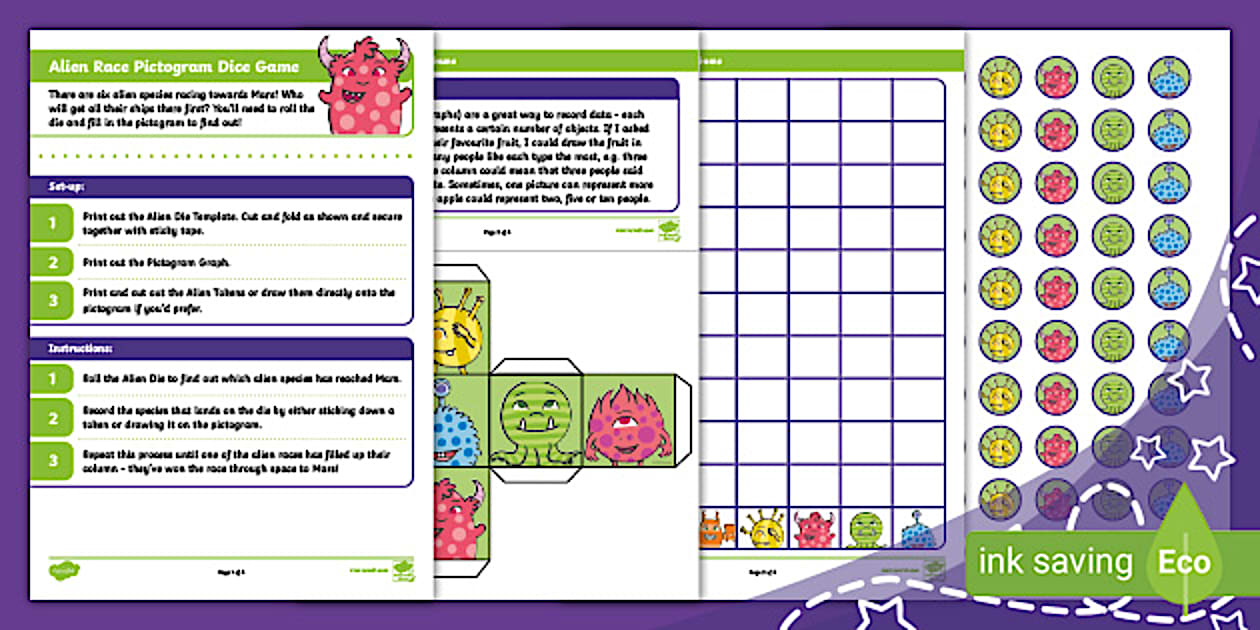👉 Alien Race Pictogram Dice Game - Twinkl