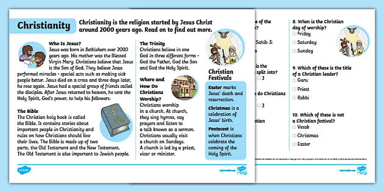 KS1 Christianity Fact File and Quick Quiz - Twinkl