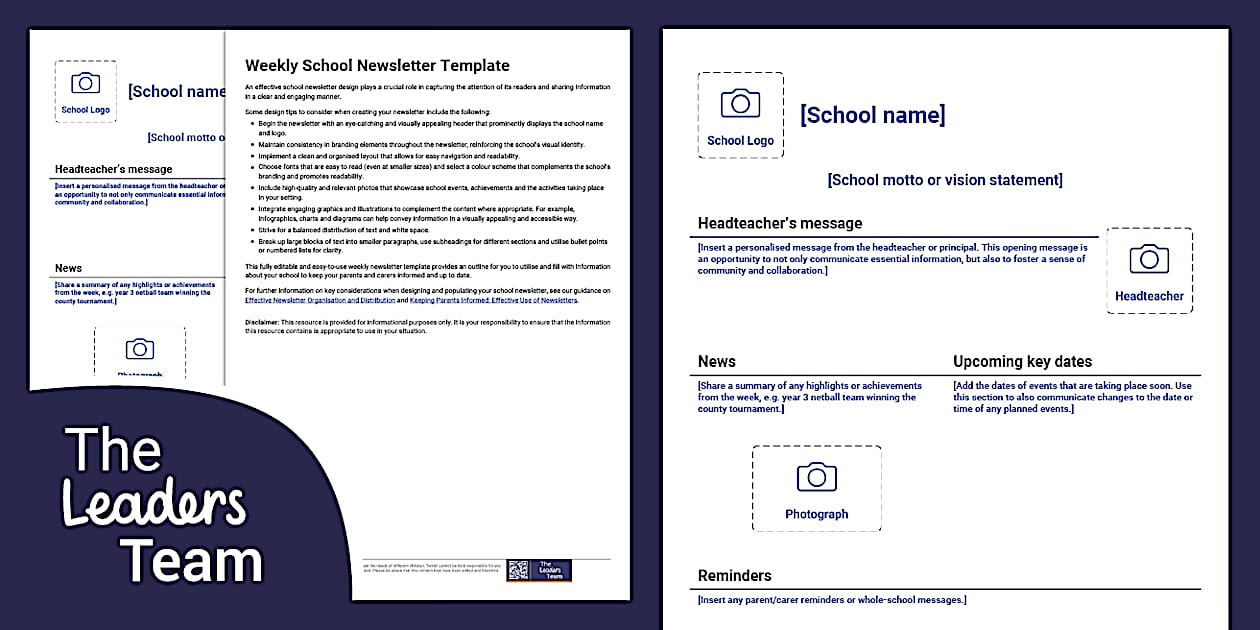 Weekly School Newsletter Template - SLT