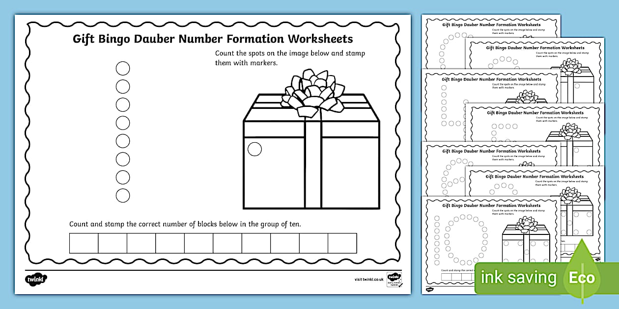 Gift Bingo Dauber Number Formation Worksheets (teacher made)