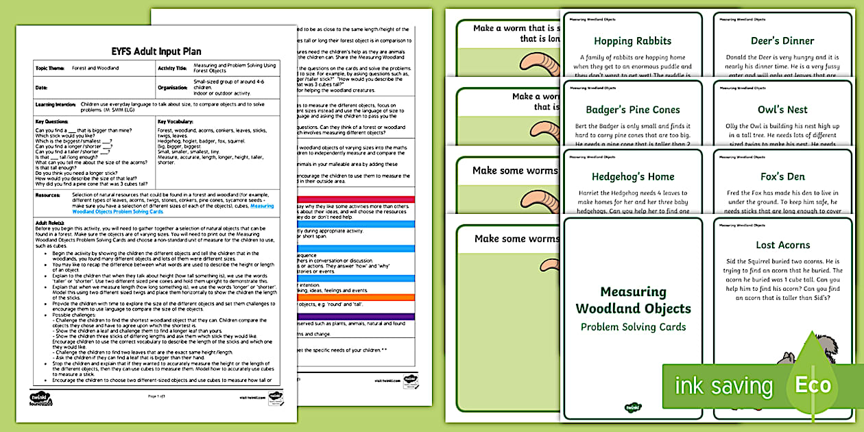 EYFS Measuring and Problem Solving Using Forest Objects Adult Input ...