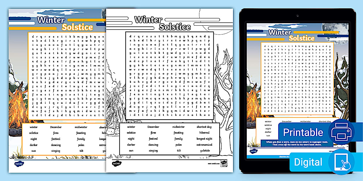 Winter Solstice Word Search for 6th-8th Grade - Twinkl