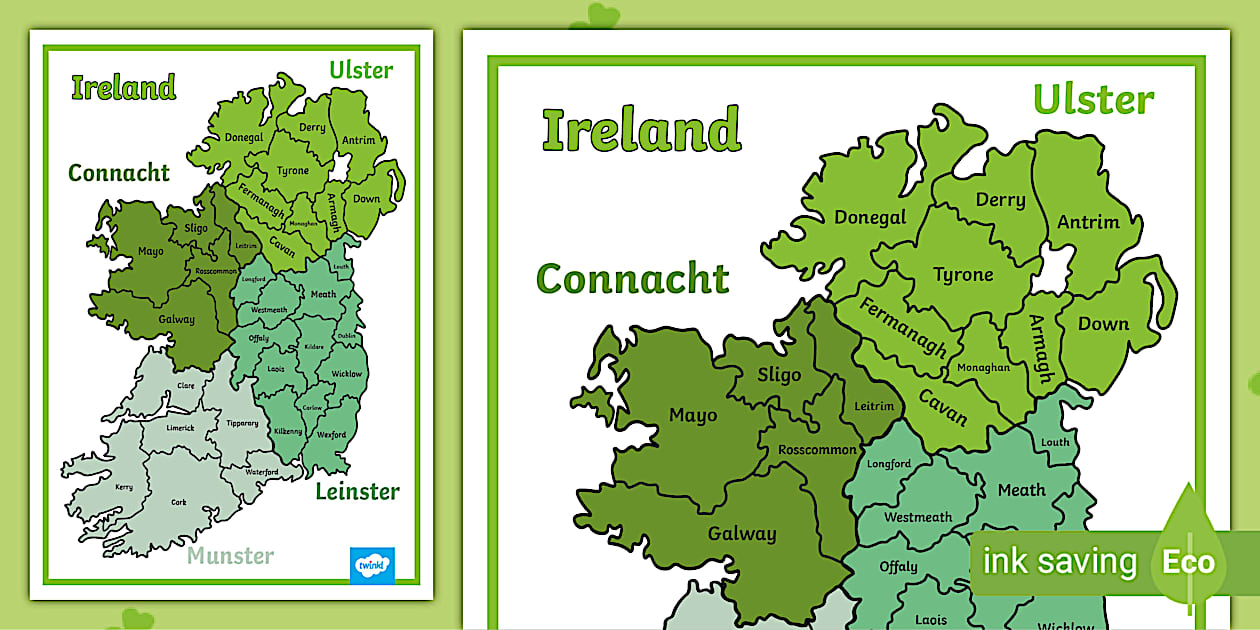 Ireland Map With County Colours | Display Poster Geography